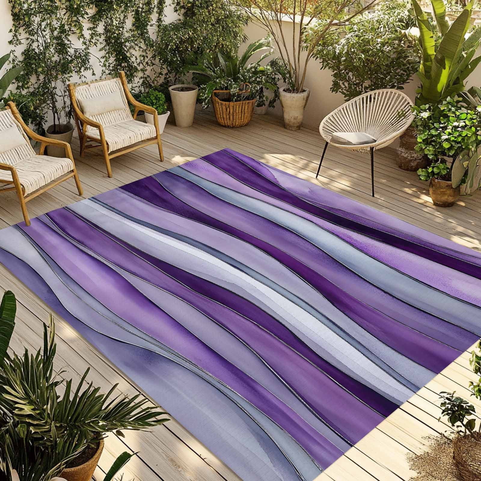 Abstract Background Outdoor Rug, Wave Watercolor Non-Slip Area Rugs ...