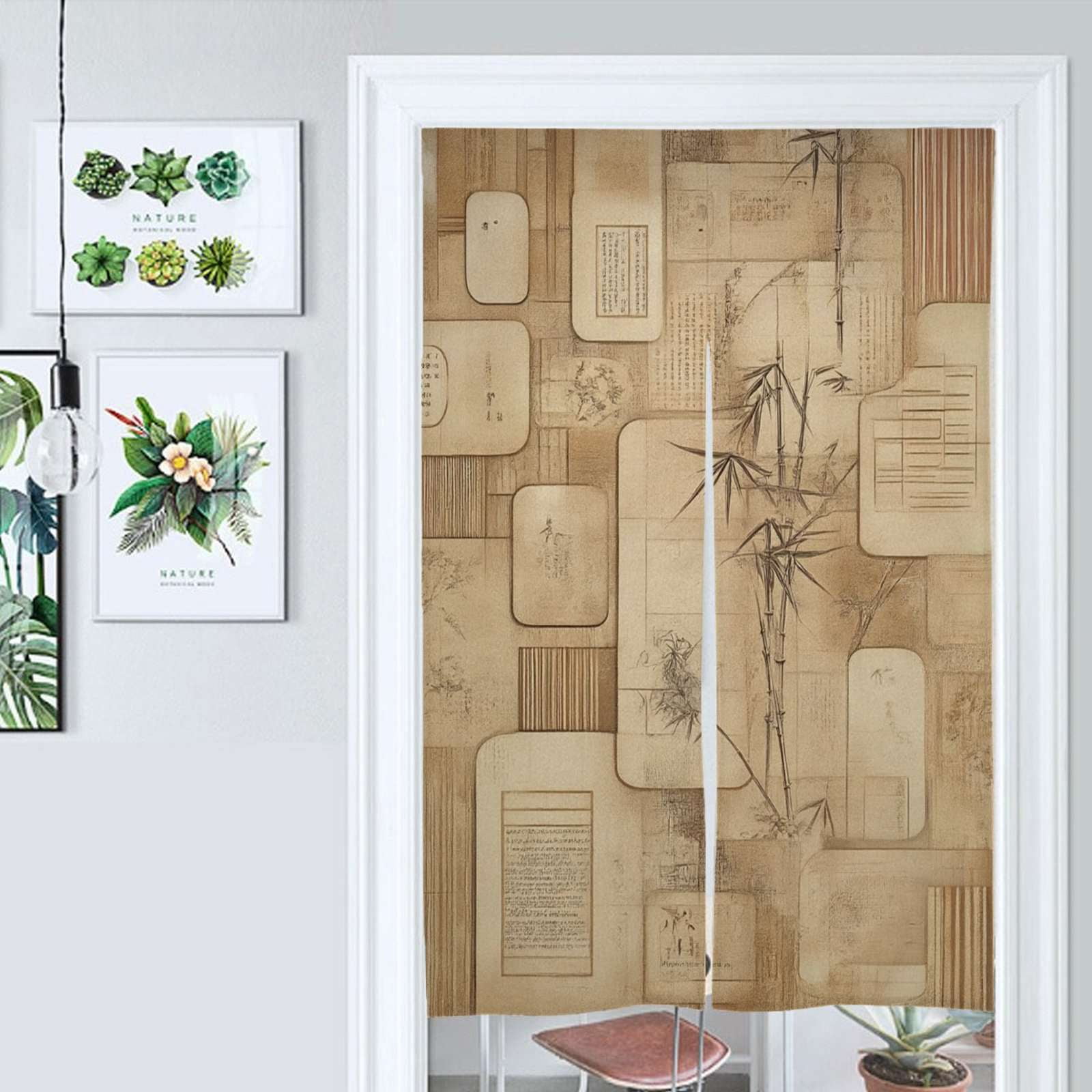 Abstract Bamboo Sepia Collage Door Curtain Nordic Living Room ...