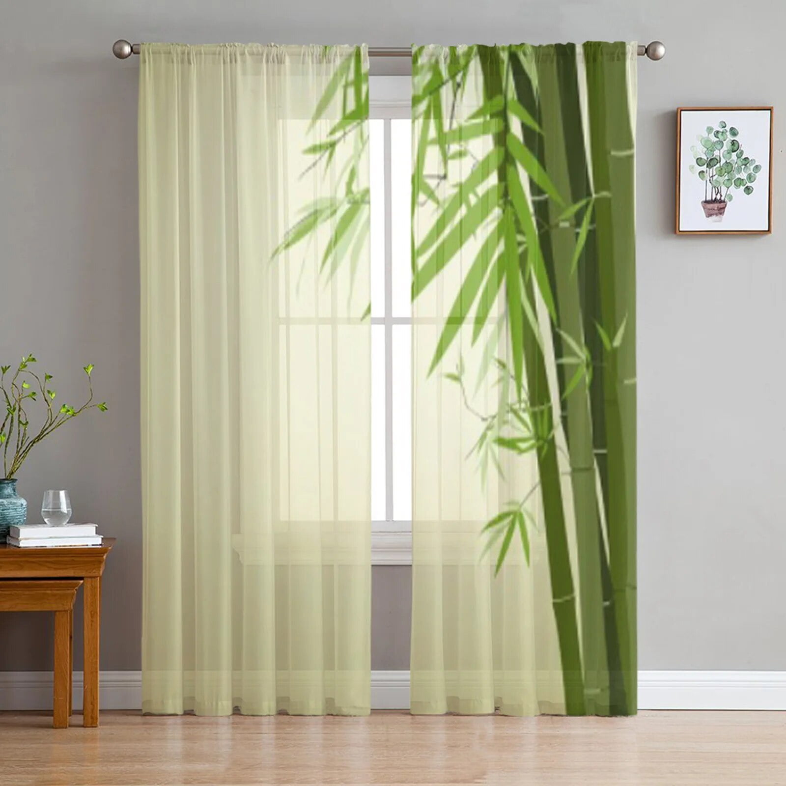 Abstract Bamboo Sheer Curtains for Living Room Transparent Tulle Window ...