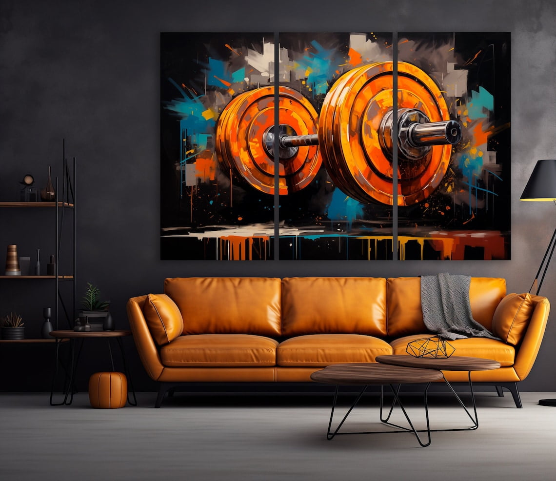 Abstract Barbell Art Modern Gym Weightlifting Decor, 12x18 UNFRAMED ...
