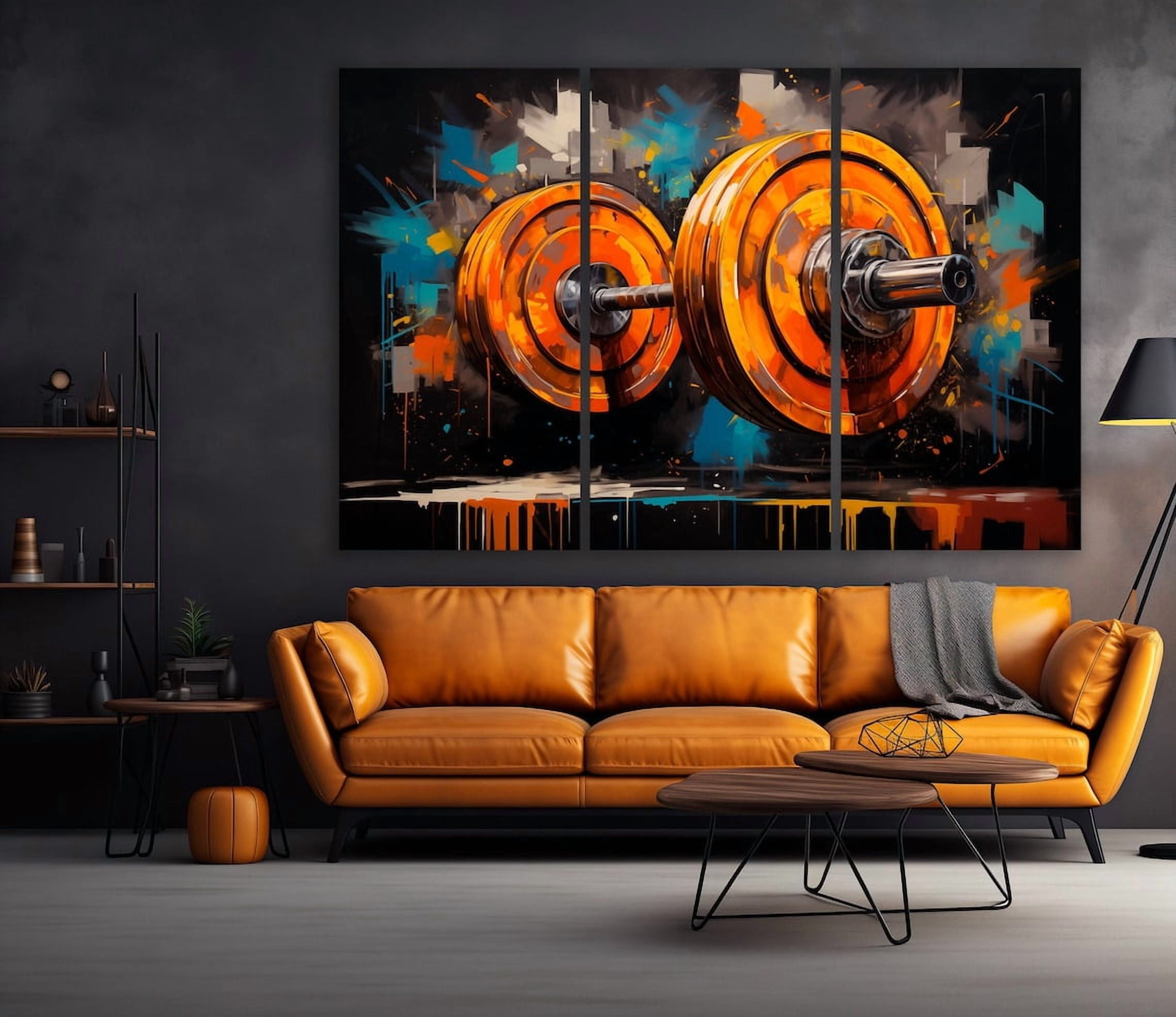 Abstract Barbell Art, Modern Gym Weightlifting Decor UNFRAMED Poster ...