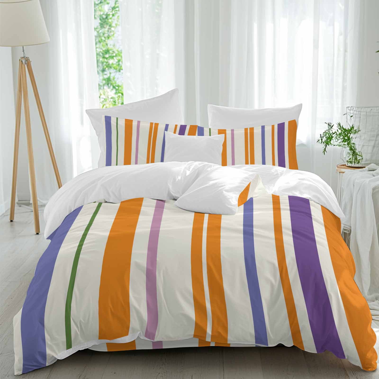 Abstract Basics Pattern Comforter Set Twin Size, Colorful Stripes ...