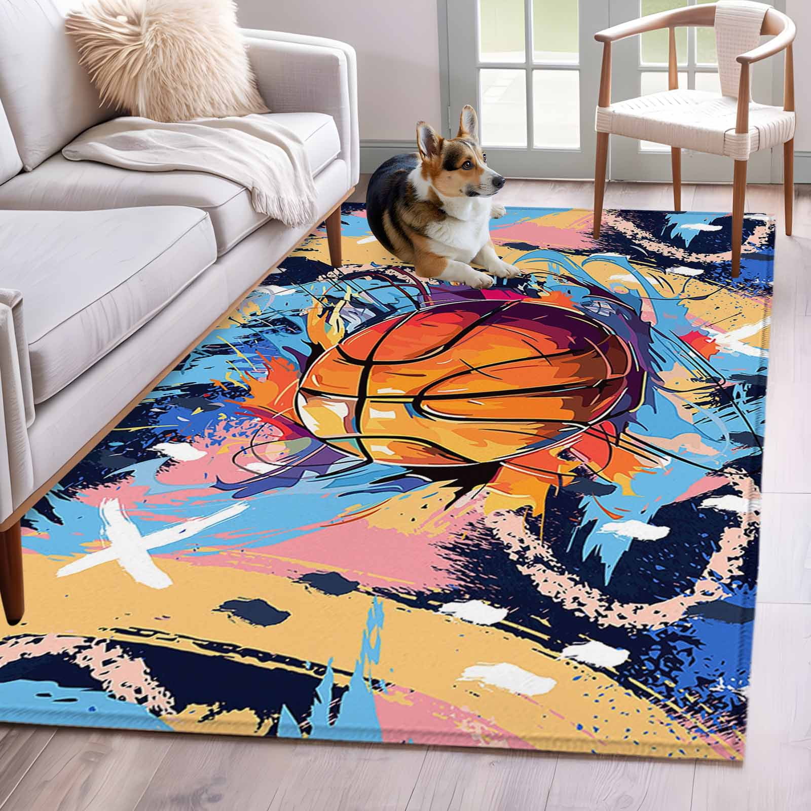 Abstract Basketball, Area Rug 3x5 FT, Non Slip Entryway Bedside Carpet ...