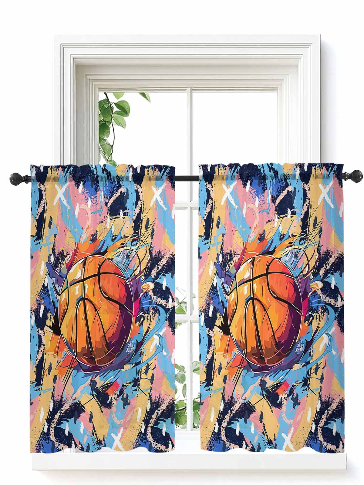 Abstract Basketball,Curtains 45 Inch Length,Sheer Curtains for Bedroom ...