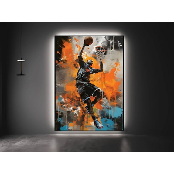 Abstract Basketball Player Dunk Painting, Color Splash Sports Art Size ...