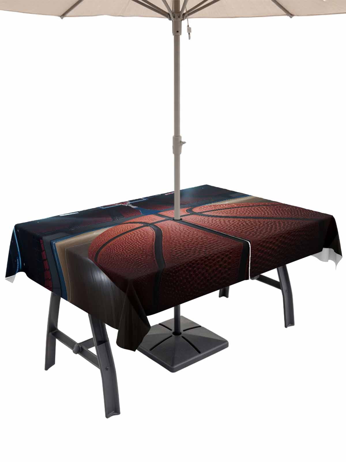 Abstract Basketball Rectangle Outdoor Tablecloth with Umbrella Hole ...