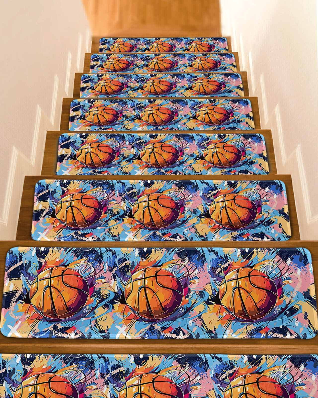 Abstract Basketball, Stair Treads for Wooden Steps Indoor Runner Rug ...