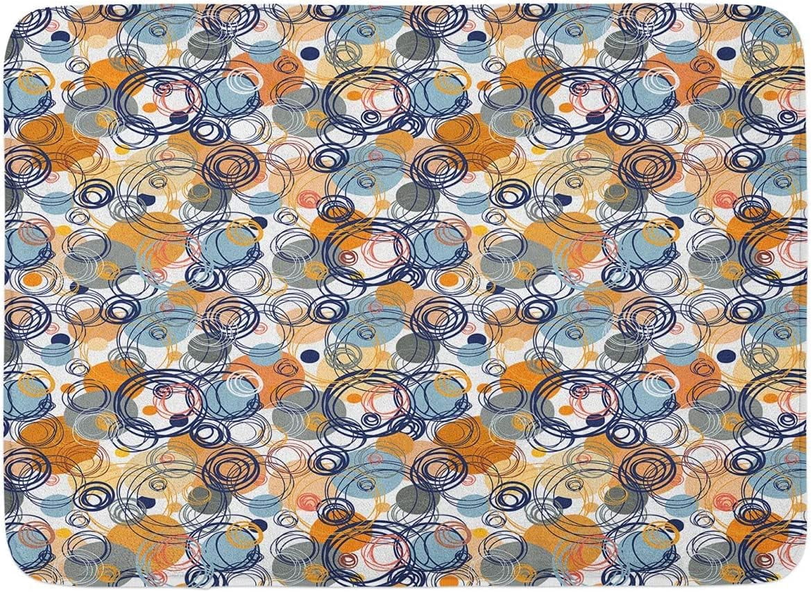 Abstract Bath Mat, Hand Drawn Sketchy Geometrical Retro Modern Circles ...
