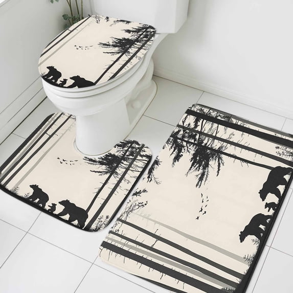 Abstract Bathroom Rugs Set Animal Bear Family Bird Trees Forest ...