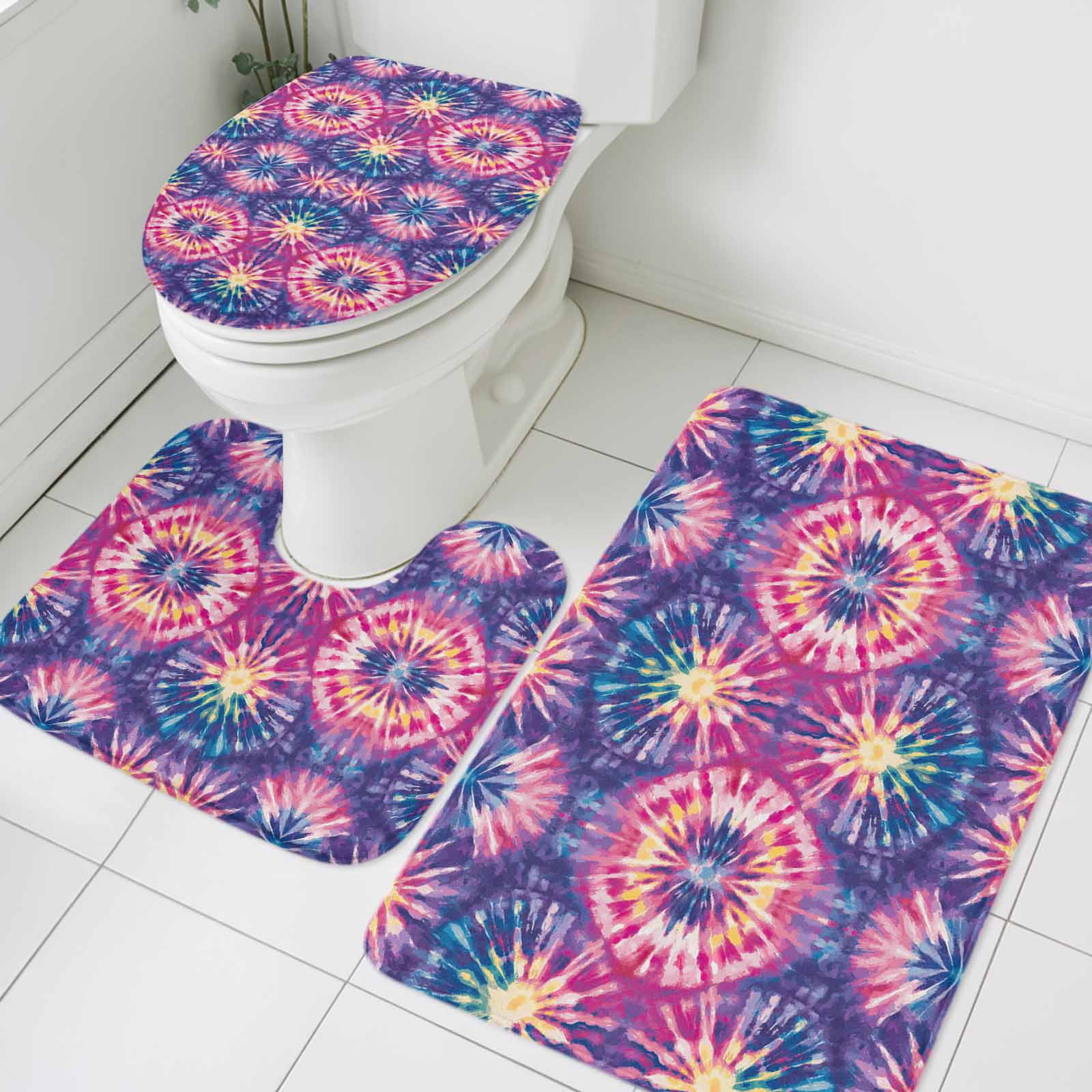 Abstract Bathroom Rugs Set Colorful Texture Watercolor Celebrate Non ...