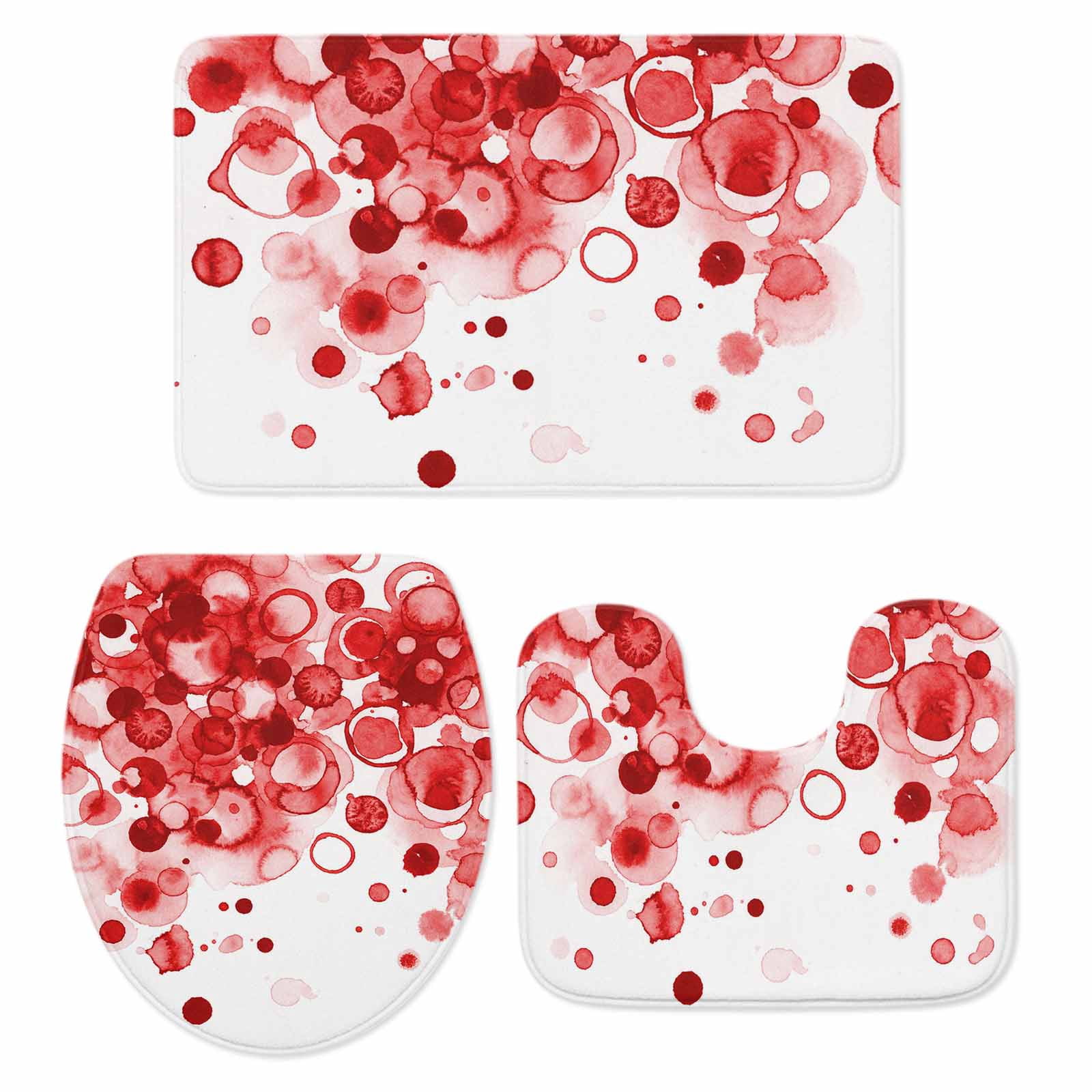 Abstract Bathroom Rugs Set Red Gradient Watercolors Ink Points ...