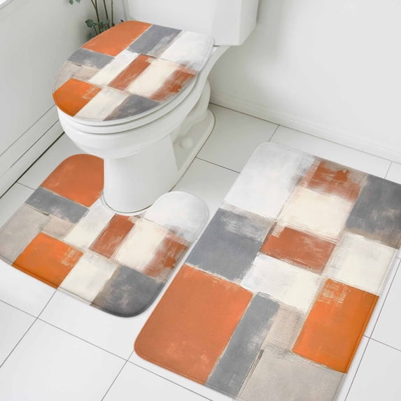 Abstract Bathroom Rugs Set Yellow Gray Block Composition Graffiti Art ...