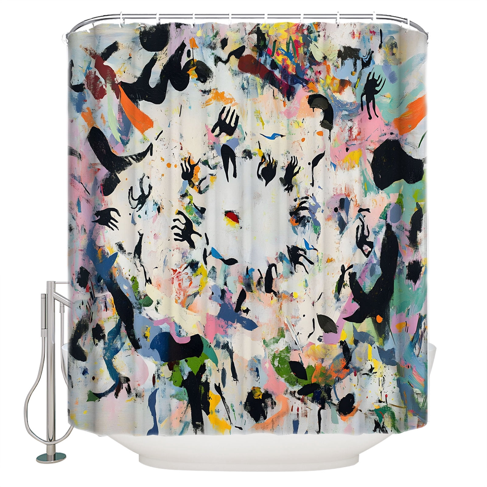 Abstract Bathroom Shower Curtains with 12 Hooks Polyester Waterproof ...