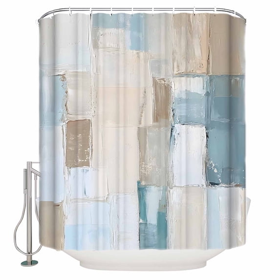 Abstract Bathroom Shower Curtains with 12 Hooks Polyester Waterproof ...