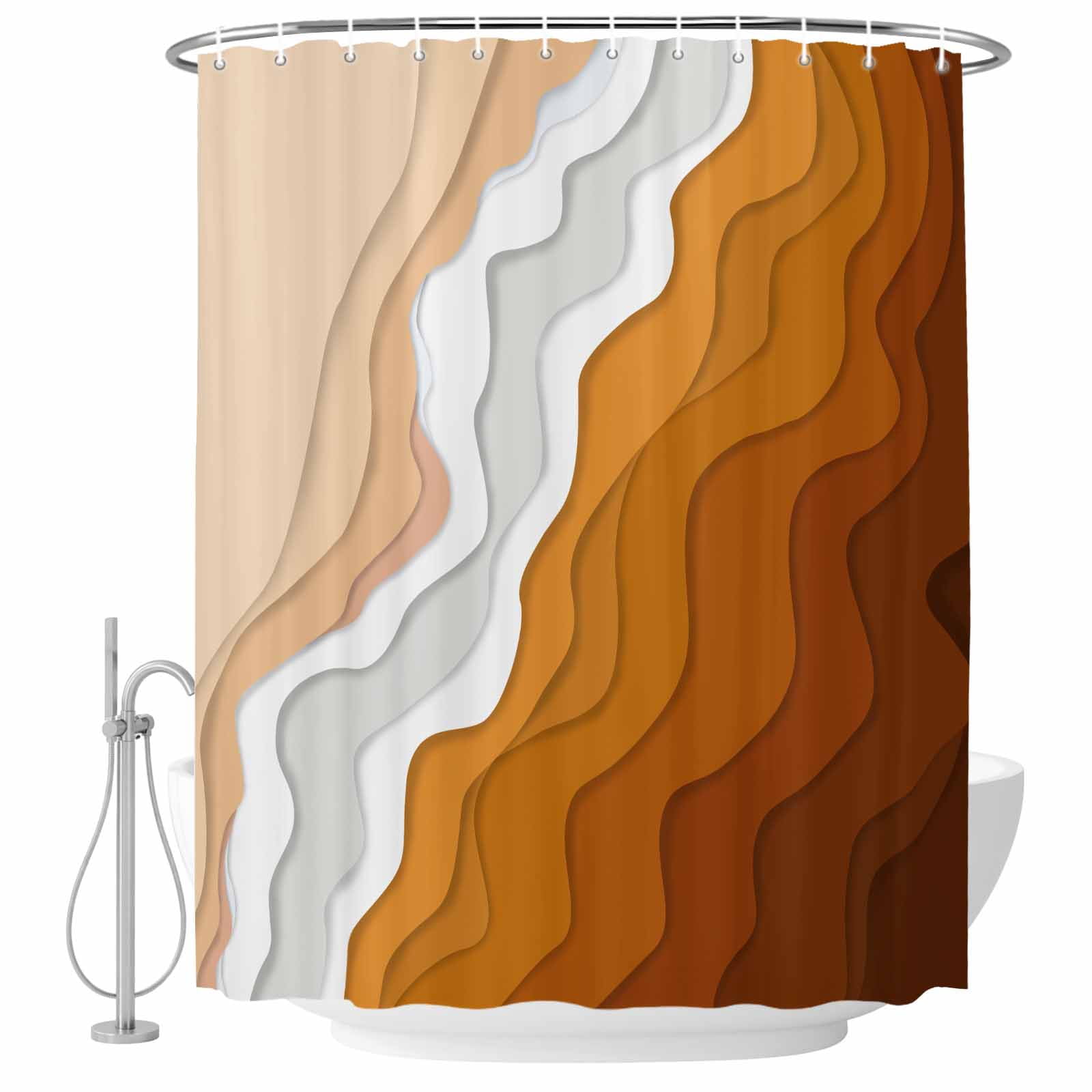 Abstract Bathroom Shower Curtains with Hooks, Orange Gradient Ocean ...