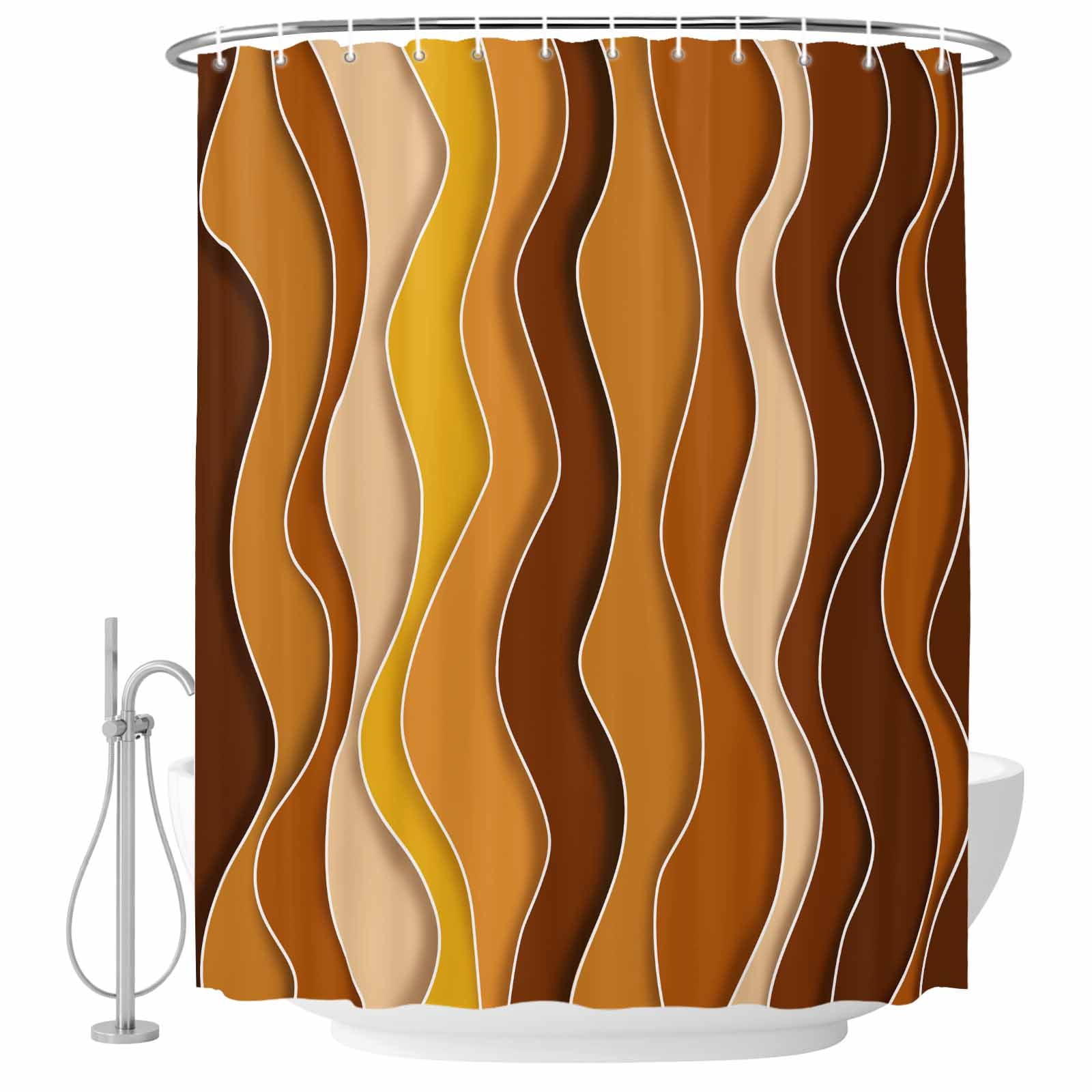 Abstract Bathroom Shower Curtains with Hooks, Orange Gradient Waves ...