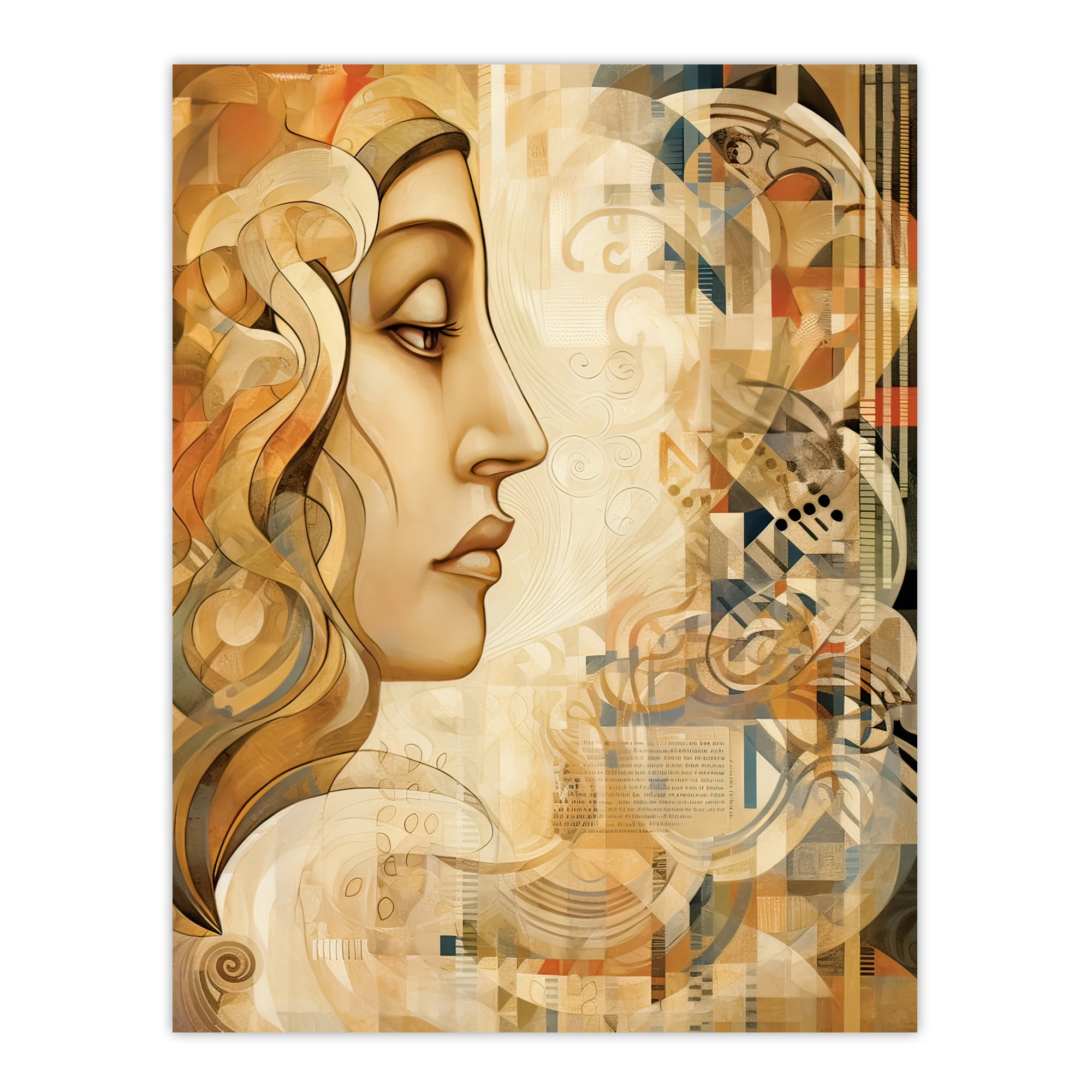 Abstract Bauhaus Portrait Tan Orange Blue Mid Century Modern Design ...