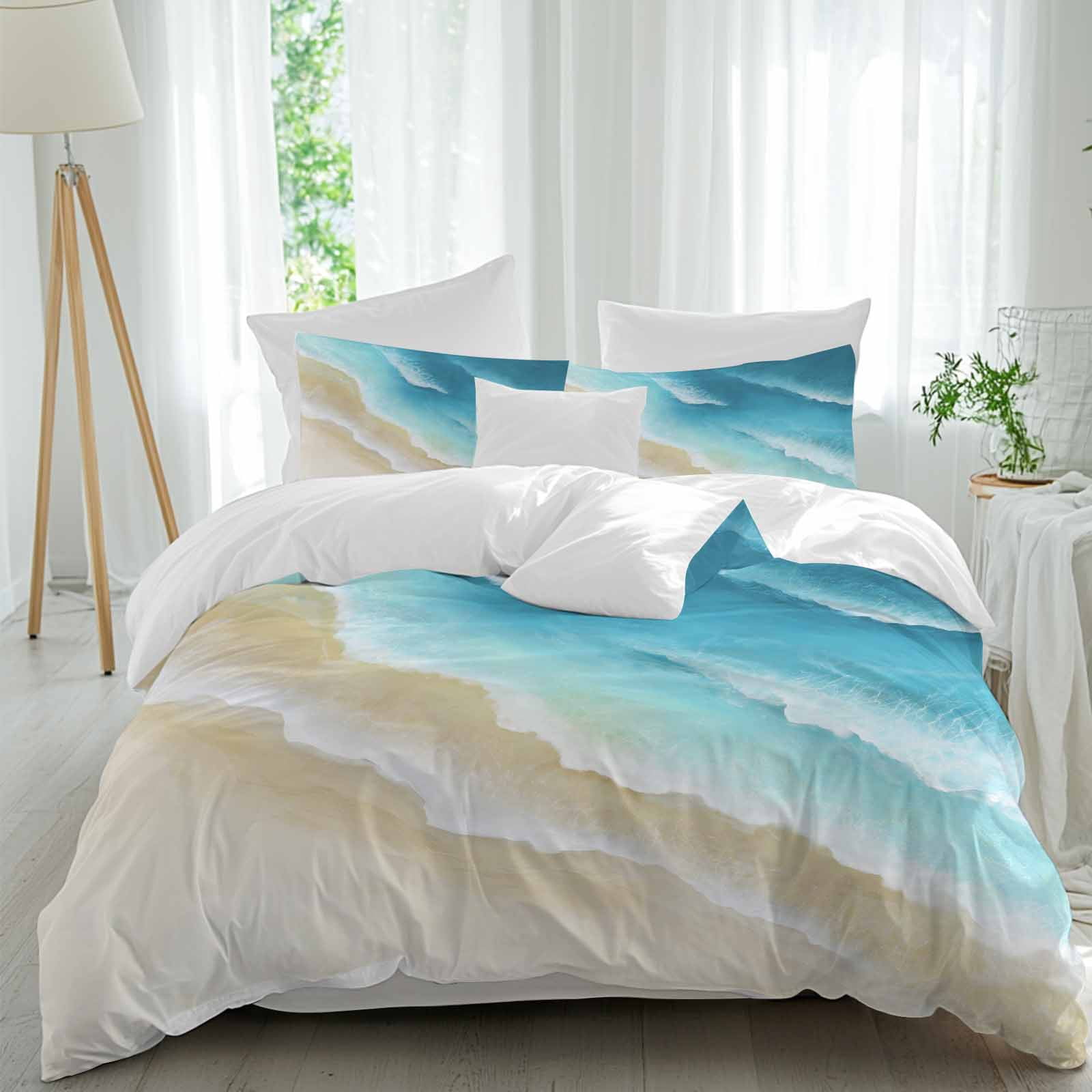 Abstract Beach 4 Piece Duvet Cover Set Queen Size Light Blue Beige ...