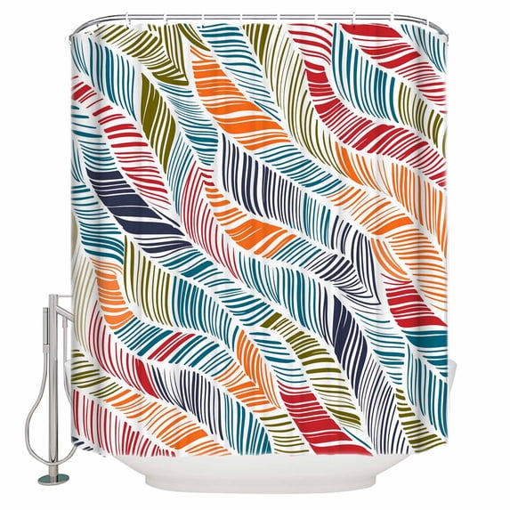Abstract Beach Bathroom Shower Curtains with 12 Hooks Polyester ...
