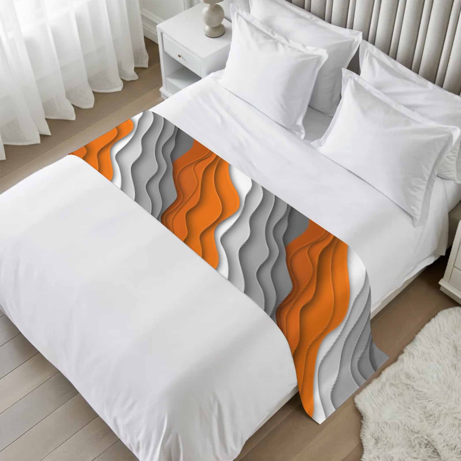 Abstract Beach Bed Runner Scarf, Aesthetic Grey to Orange Gradient ...