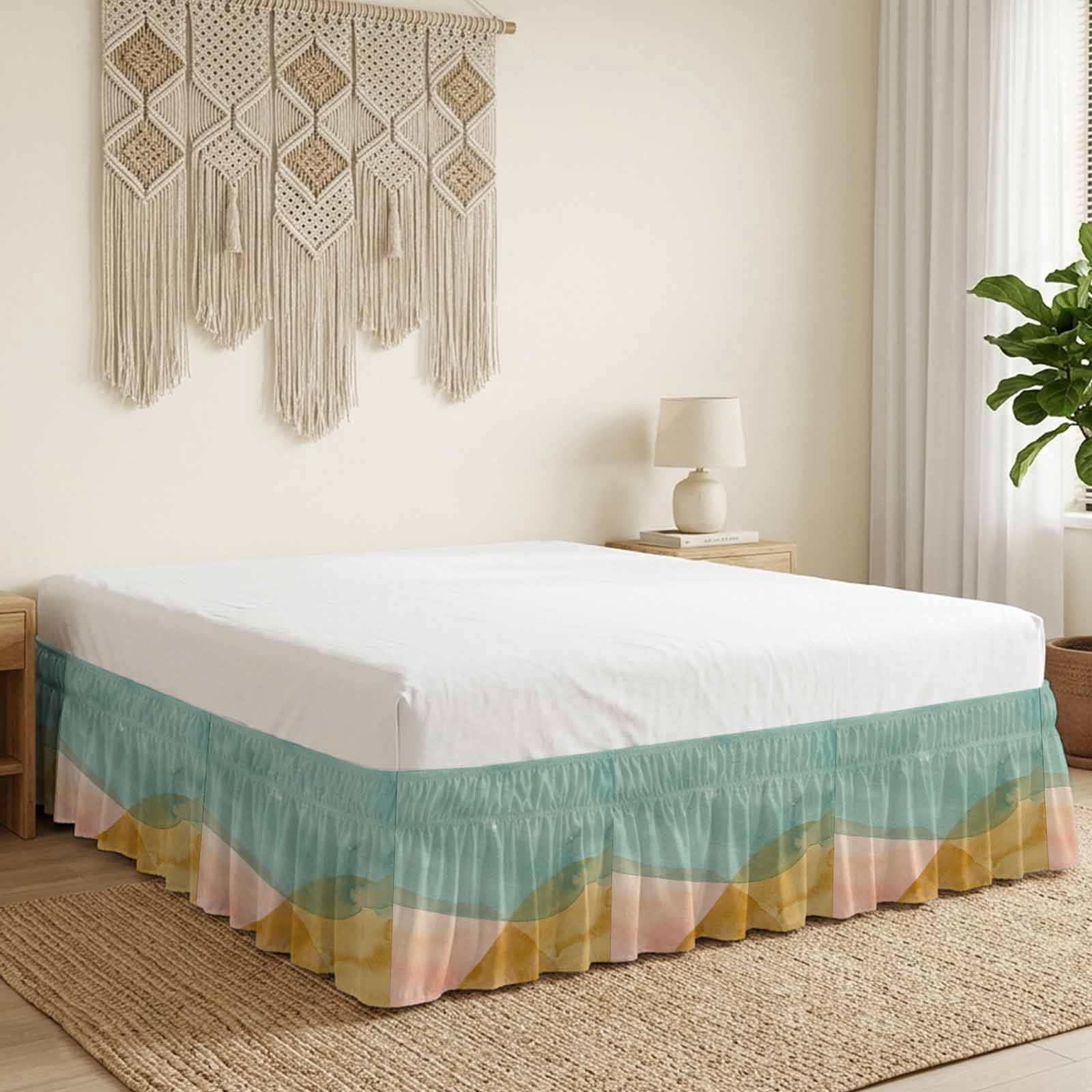 Abstract Beach Bed Skirt Bed Skirts Queen Size 18 Inch Drop, Watercolor ...