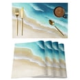 Abstract Beach Cotton Linen Placemats Set of 1, Teal Blue Beige Ombre ...