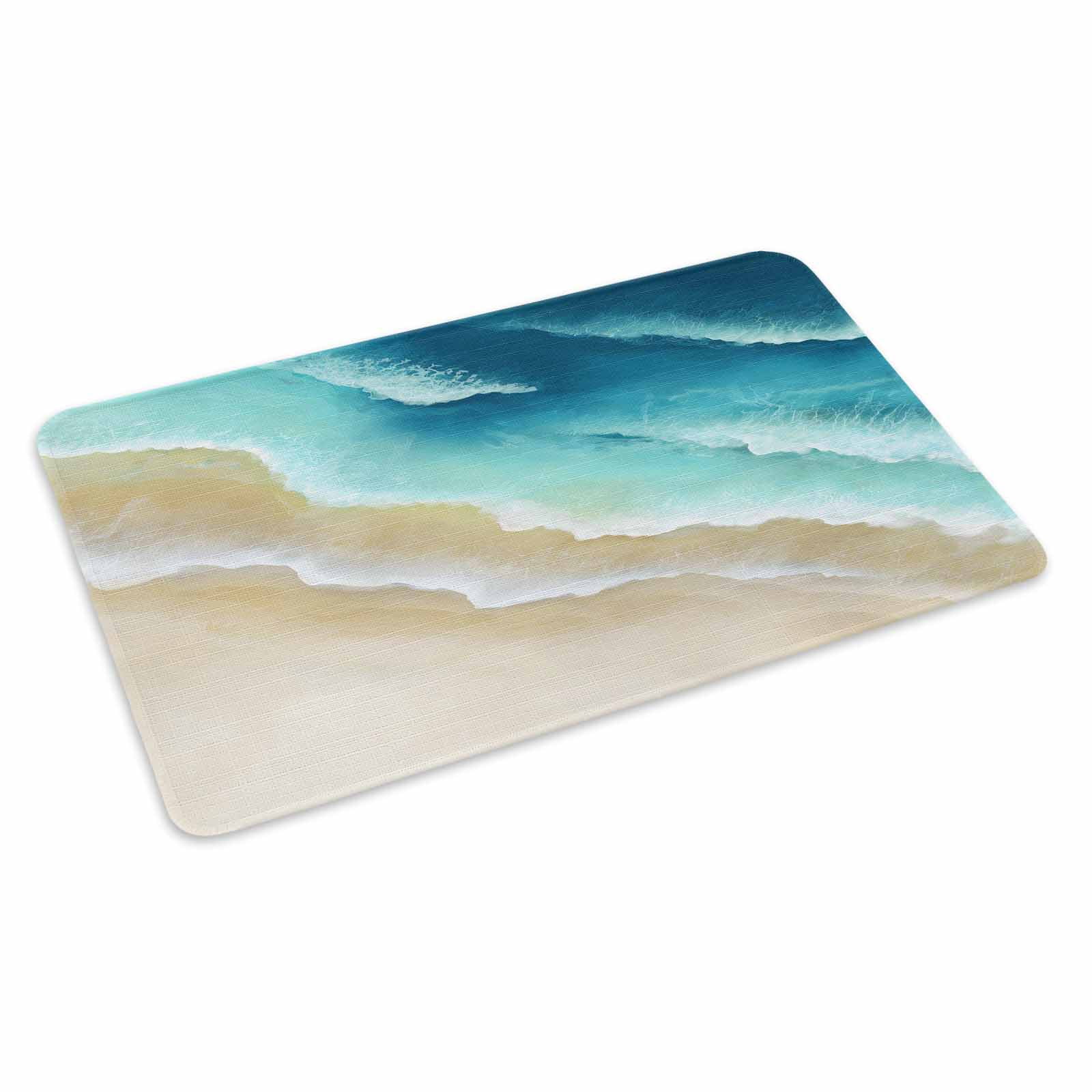 Abstract Beach Doormat Teal Blue Beige Ombre Ocean Wave Coastal Sand ...