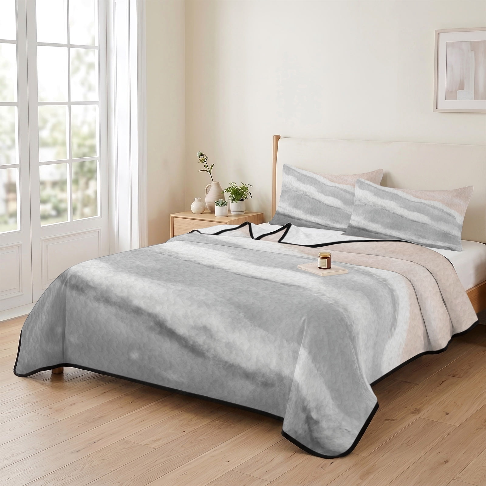 Abstract Beach Gradient Sea Wave 3 Pieces Quilt Set,1 Quilt with 2 ...