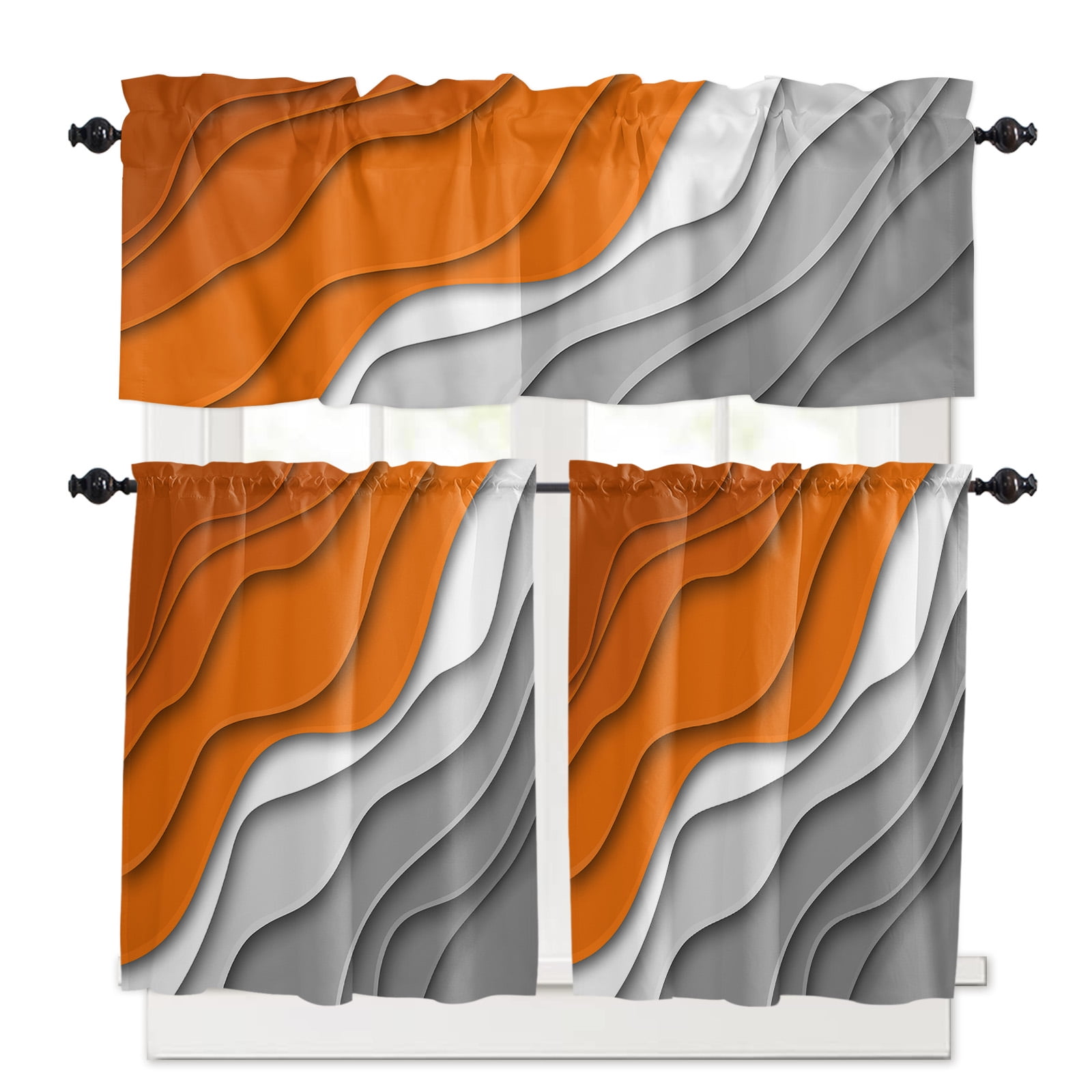 Abstract Beach Kitchen Curtains Valance and Tier Set Aesthetic Grey to ...