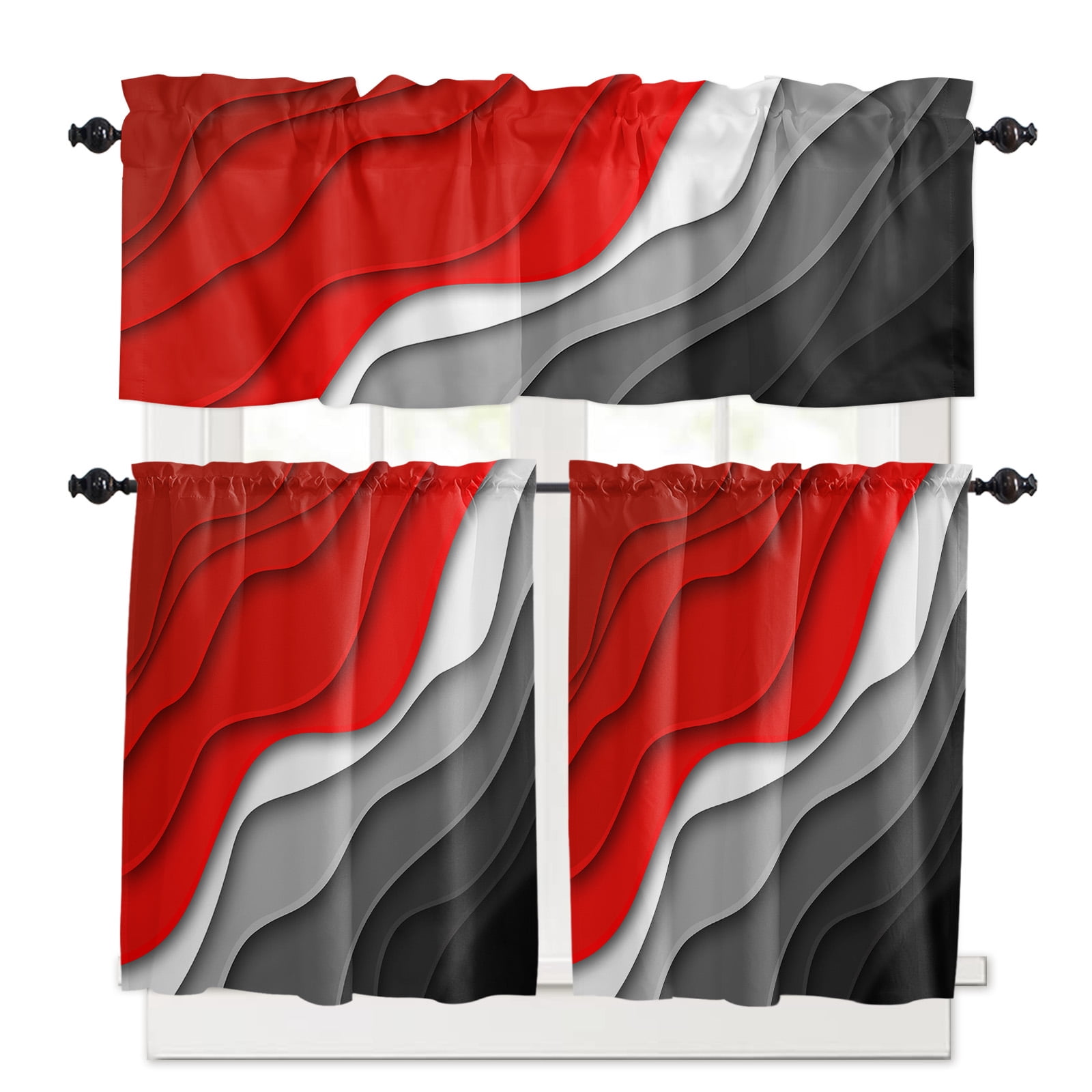 Abstract Beach Kitchen Curtains Valances and Tiers Set of 3, 24 Inch ...