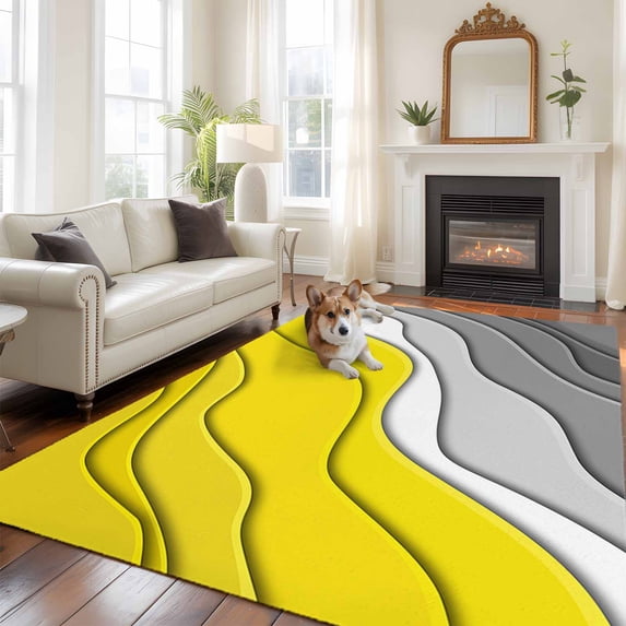 Abstract Beach Large Area Rugs 8x10 ft Aesthetic Grey to Yellow ...