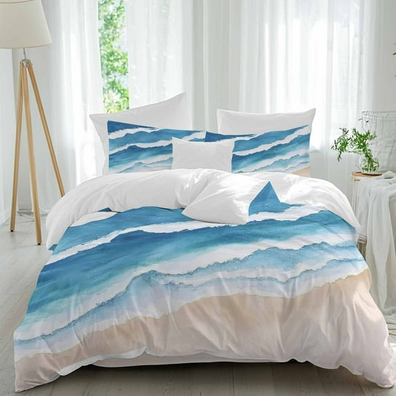 Abstract Beach Ocean 4 Piece Duvet Cover Set Full Size Blue Gradient ...