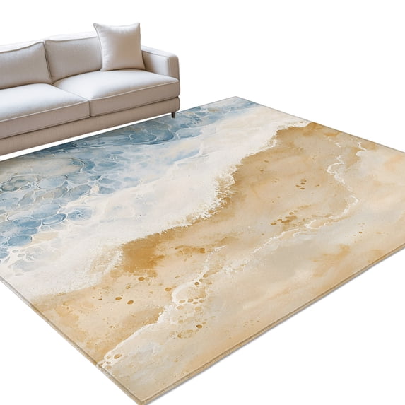Abstract Beach Ocean Area Rugs 4x6ft Summer Coastal Sea Waves Beige ...