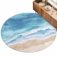 Abstract Beach Ocean Area Rugs 5' (Round) Blue Waves Watercolor Floor ...