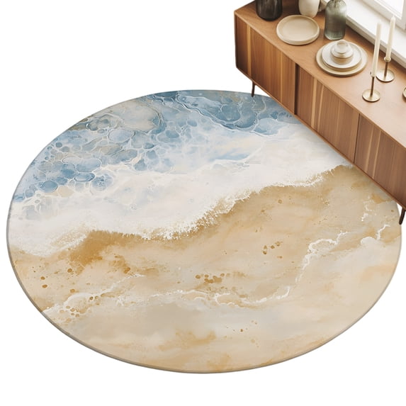 Abstract Beach Ocean Area Rugs 5' (Round) Summer Coastal Sea Waves ...