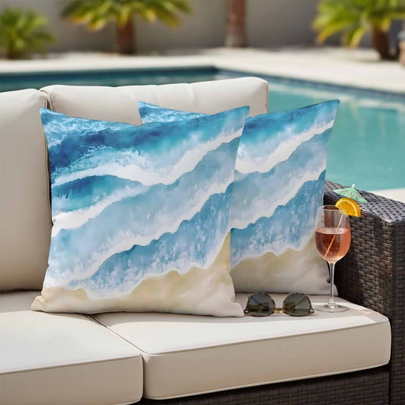 Abstract Beach Ocean Outdoor Throw Pillow Covers Set of 2, Blue ...