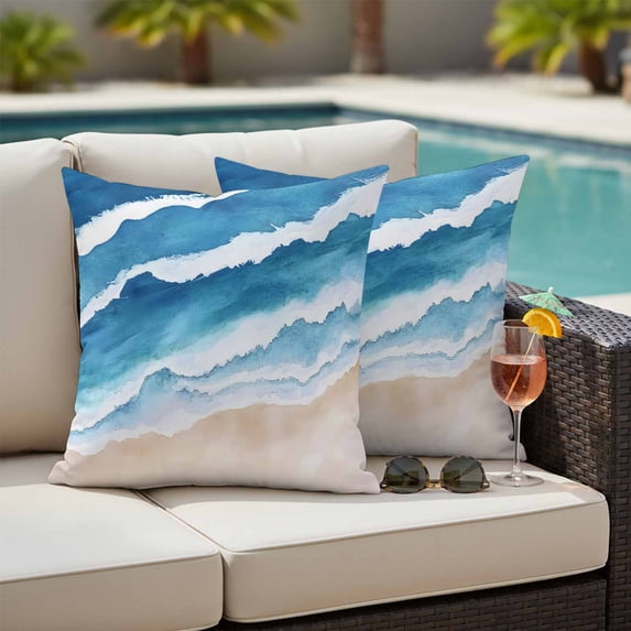 Abstract Beach Ocean Outdoor Throw Pillow Covers Set of 2, Blue ...