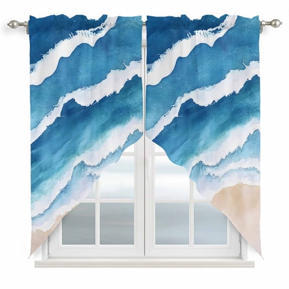 Abstract Beach Ocean Swag Curtain Valance for Window 2 Panels Blue ...