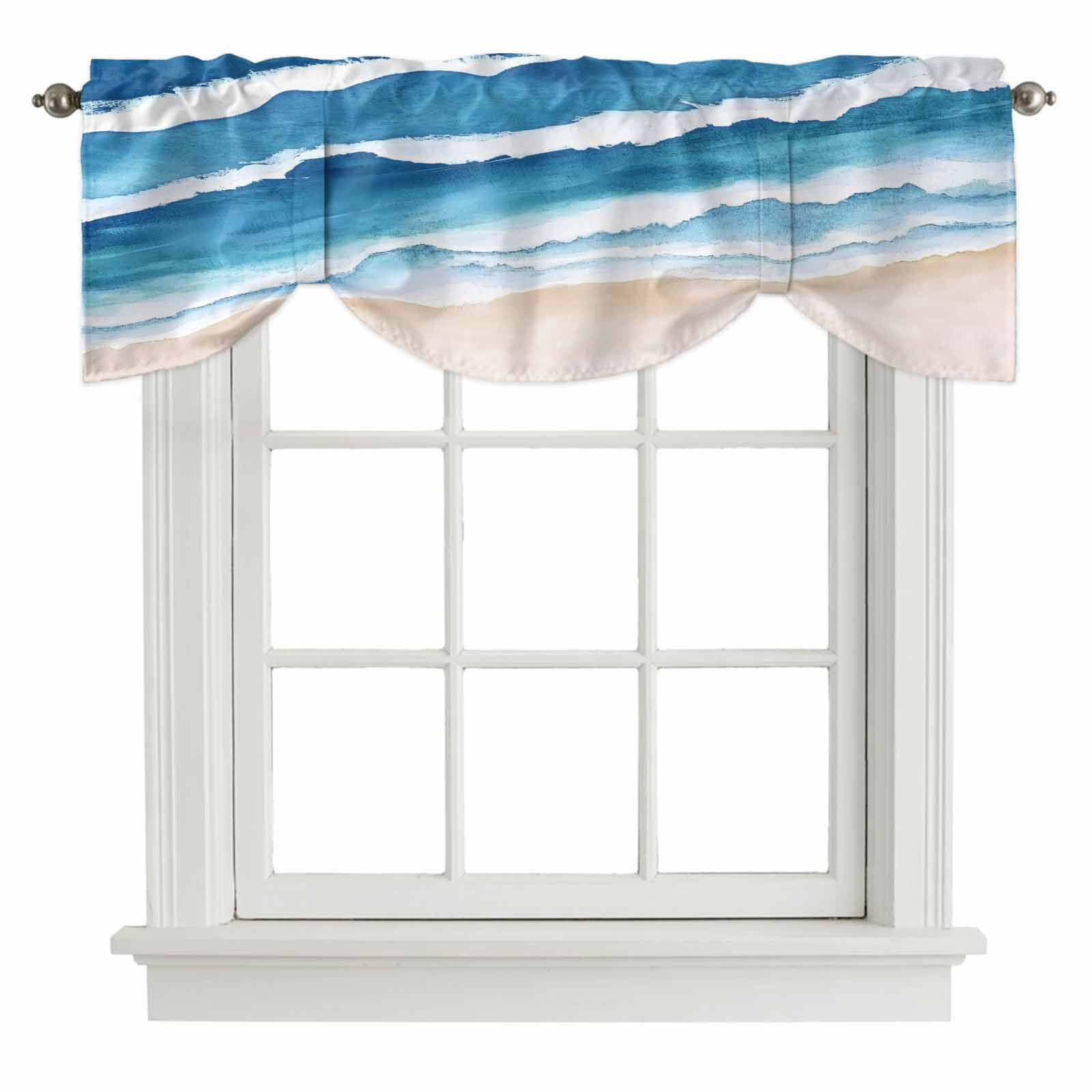 Abstract Beach Ocean Tie Up Valance Curtains Blue Gradient Waves ...