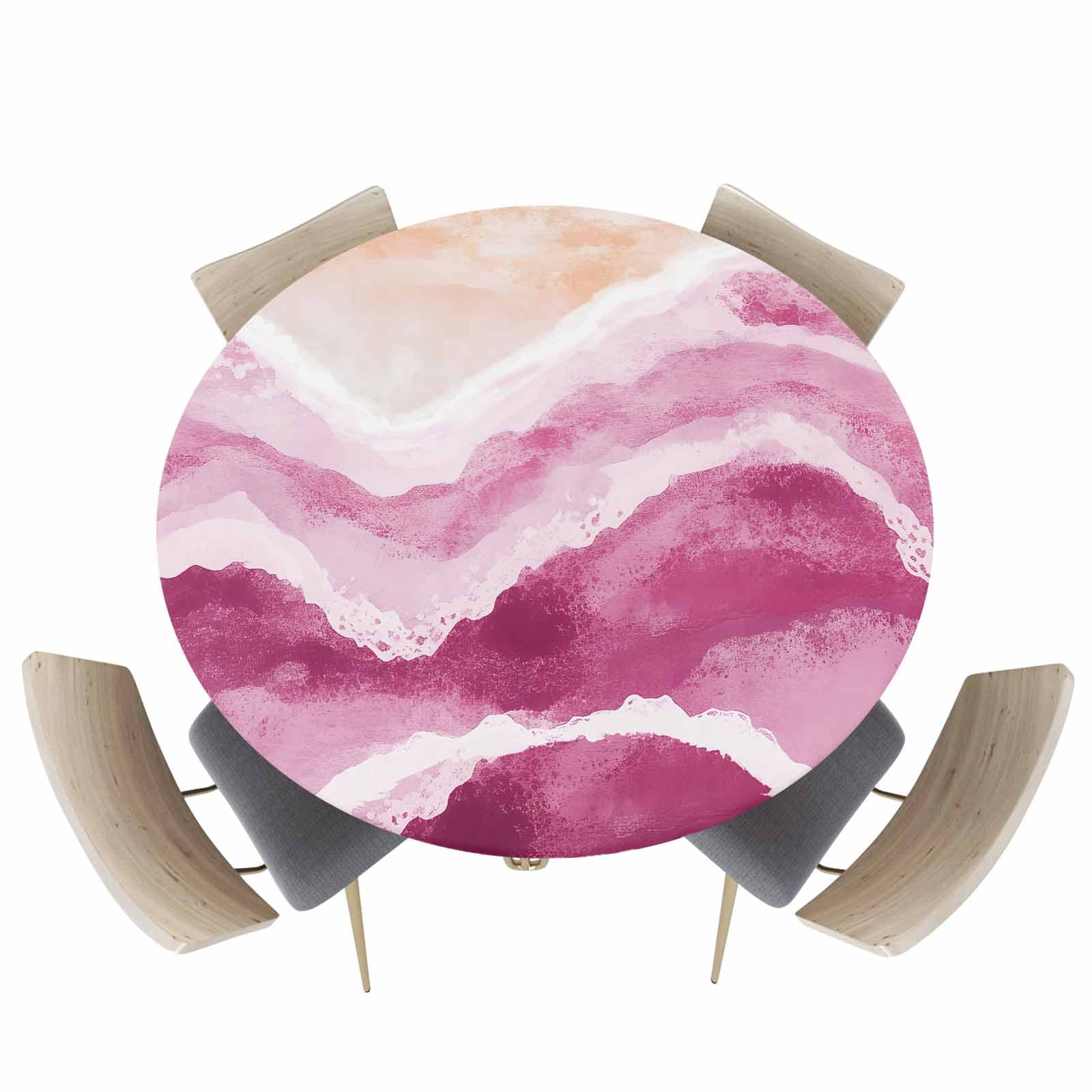 Abstract Beach Ocean Wave Fuchsia Fitted Round Tablecloths Elastic ...