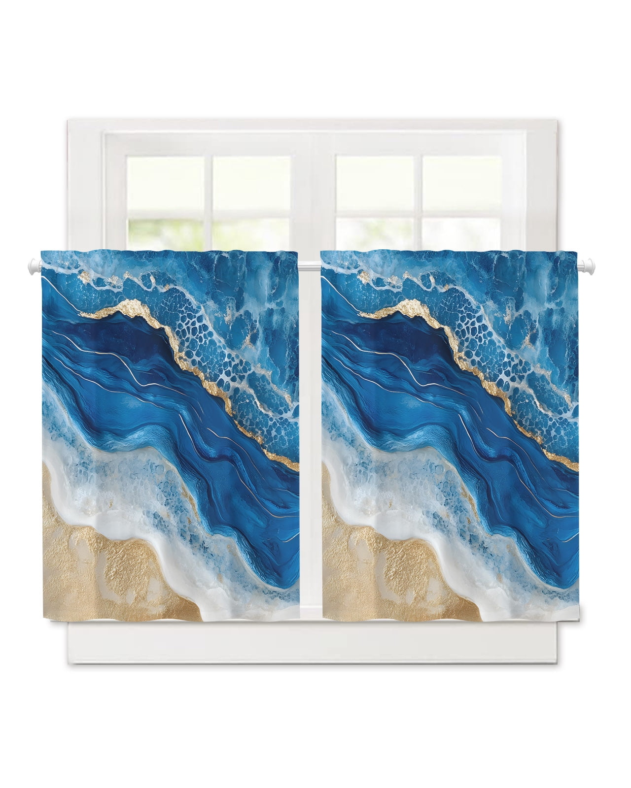 Abstract Beach Ocean Wave Short Blackout Curtains 36 Inch Long,Sea ...