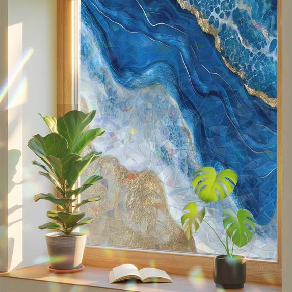 Abstract Beach Ocean Wave Window Privacy Film, Rainbow Film Decorative ...