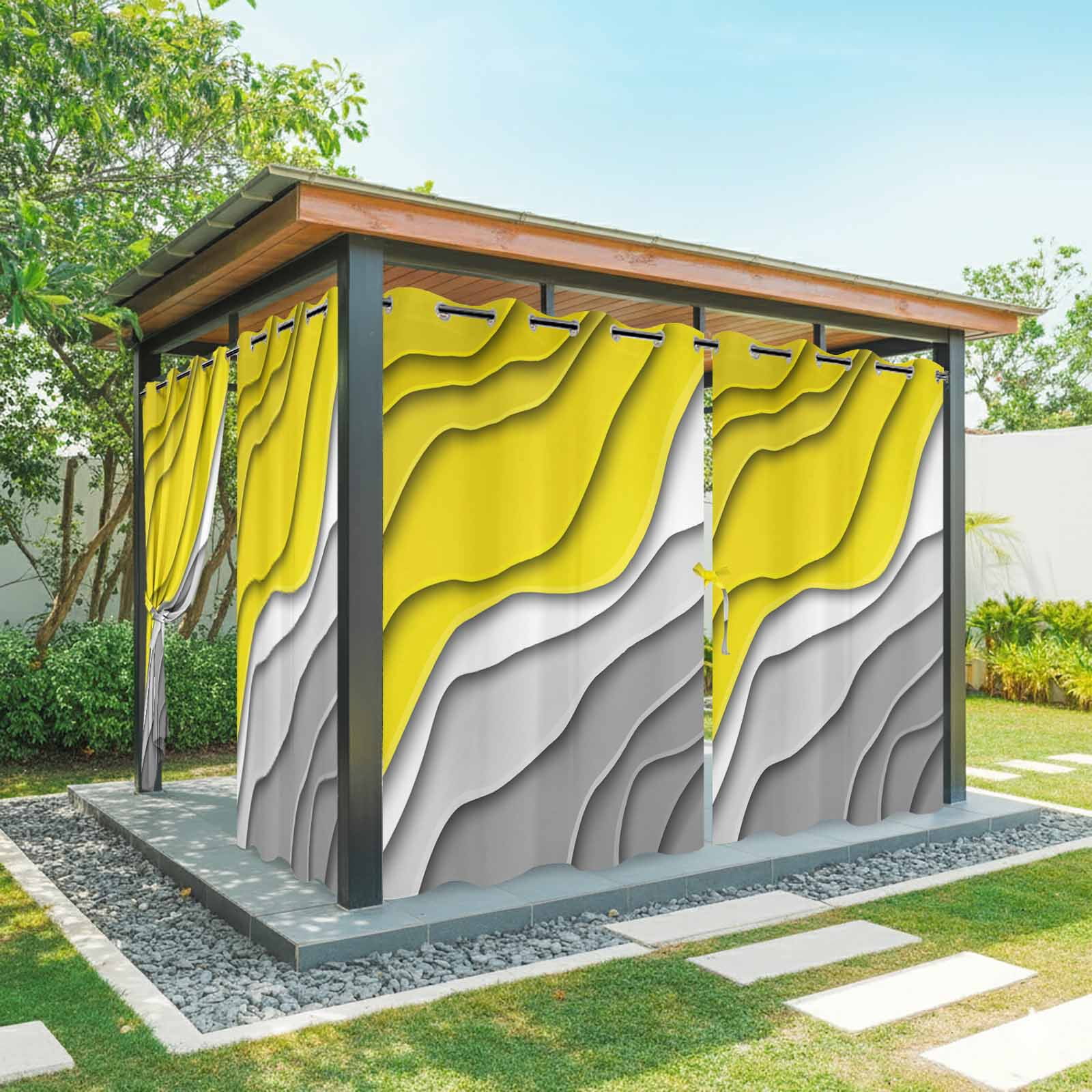 Abstract Beach Outdoor Curtains, Aesthetic Grey to Yellow Gradient ...
