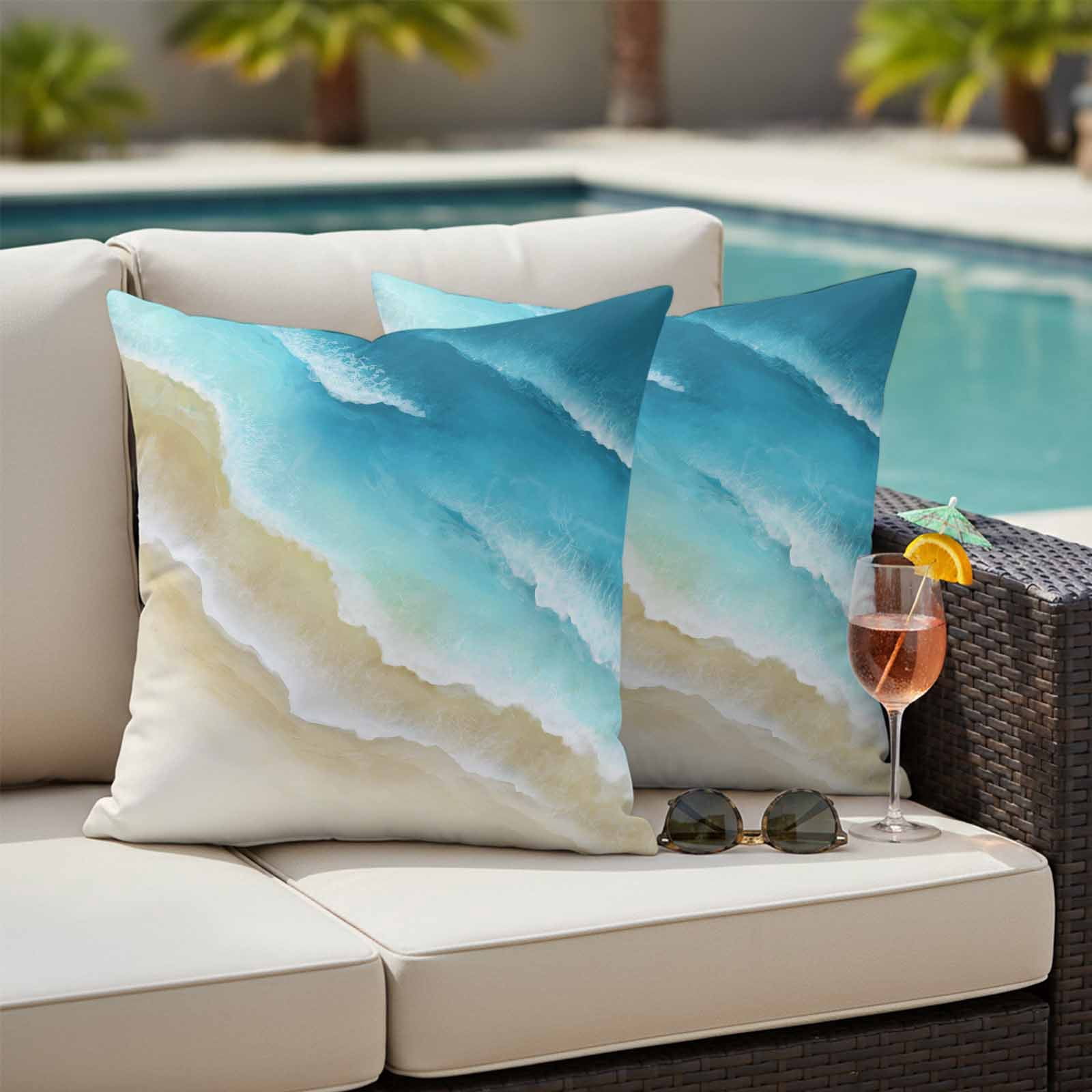 Abstract Beach Outdoor Waterproof Throw Pillow Covers Set of 2, 24"x24 ...