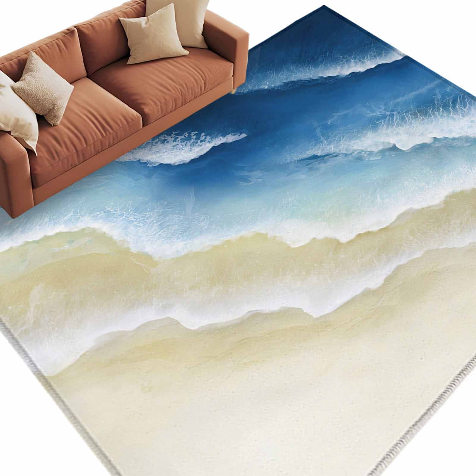 Abstract Beach Rectangle Area Rug 8x10 ft Navy Blue Beige Ombre Ocean ...