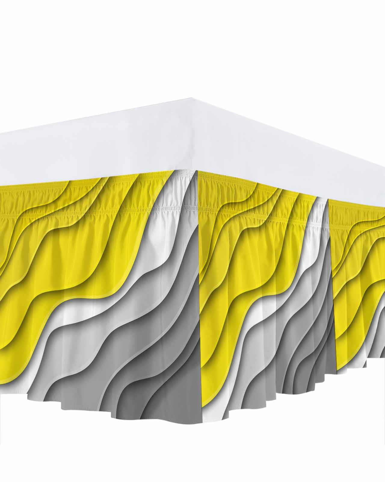 Abstract Beach Ruffle Bed Skirt Queen Size Aesthetic Grey to Yellow ...