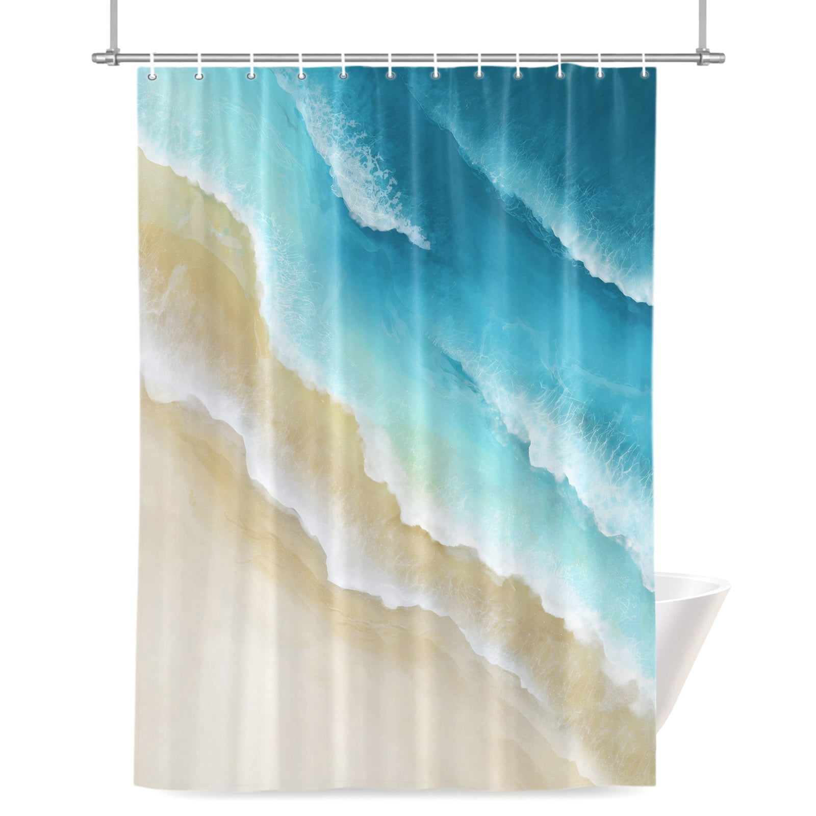 Abstract Beach Shower Curtains for Bathroom, Light Blue Beige Ombre ...