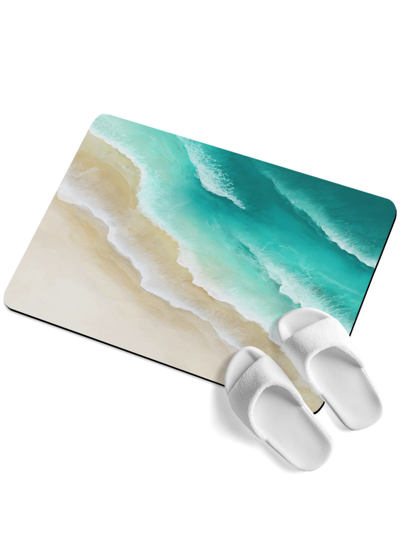 Abstract Beach Soft Diatomaceous Earth Mat, Teal Green Beige Ombre ...