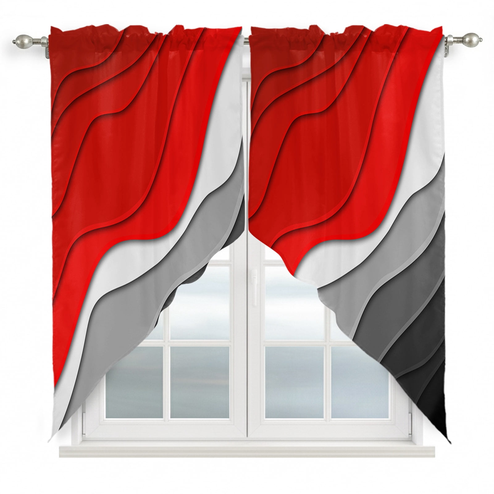 Abstract Beach Swag Curtain Valance for Window 2 Panels Aesthetic Grey ...