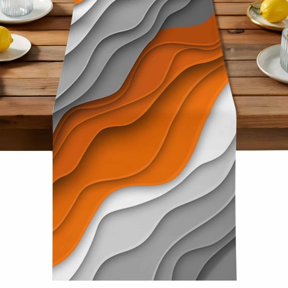 Abstract Beach Table Runner, Aesthetic Grey to Orange Gradient Cotton ...